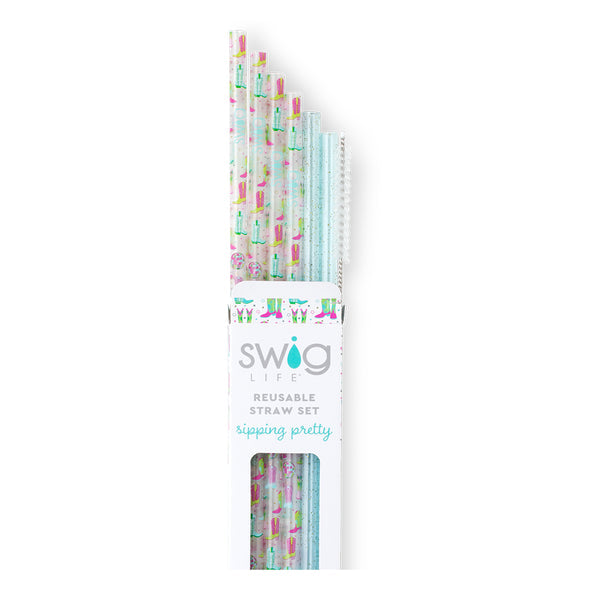Swig Life - Disco Cowgirl + Aqua Glitter Reusable Straw Set – Mi Vida ...